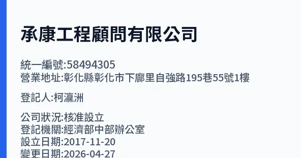 承康工程顧問有限公司的照片-統編 58494305(彰化縣) 公司登記資料與營業項目詳細圖表