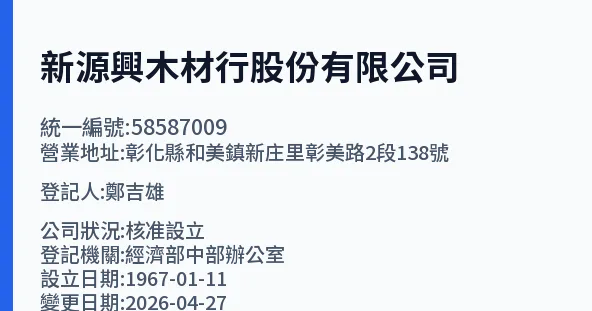 新源興木材行股份有限公司的照片-統編 58587009(彰化縣) 公司登記資料與營業項目詳細圖表
