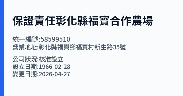 保證責任彰化縣福寶合作農場的照片-統編 58599510(彰化縣) 公司登記資料與營業項目詳細圖表