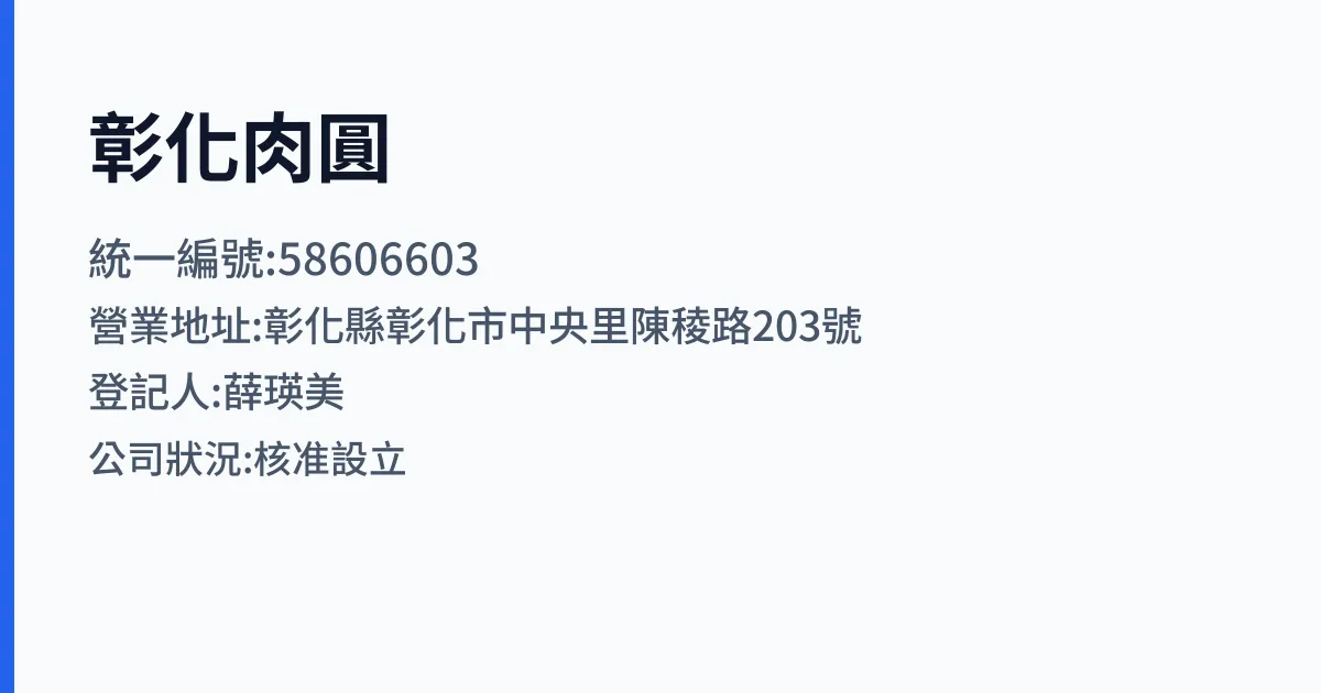 彰化肉圓 - 統編 58606603(彰化縣) 公司登記資料與營業項目詳細圖表