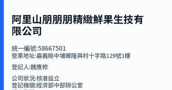 阿里山朋朋朋精緻鮮果生技有限公司的照片-統編 58667501(嘉義縣) 公司登記資料與營業項目詳細圖表