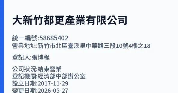 大新竹都更產業有限公司的照片-統編 58685402(新竹市) 公司登記資料與營業項目詳細圖表