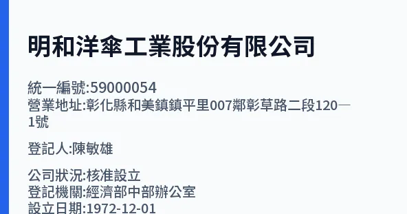 明和洋傘工業股份有限公司的照片-統編 59000054(彰化縣) 公司登記資料與營業項目詳細圖表
