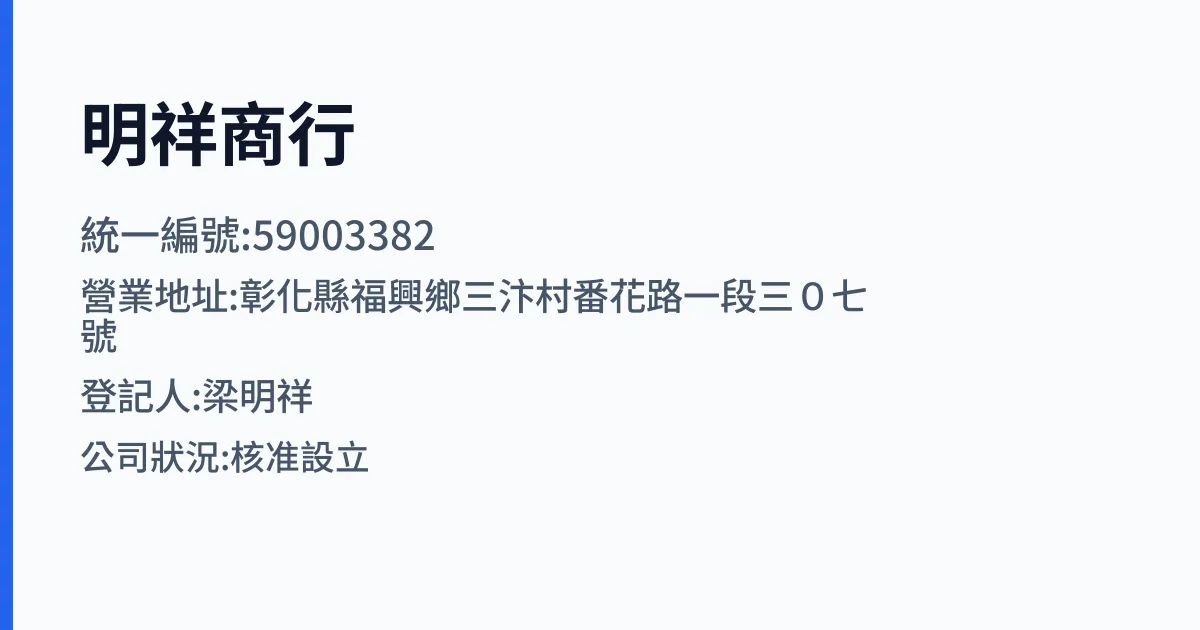 明祥商行 - 統編 59003382(彰化縣) 公司登記資料與營業項目詳細圖表