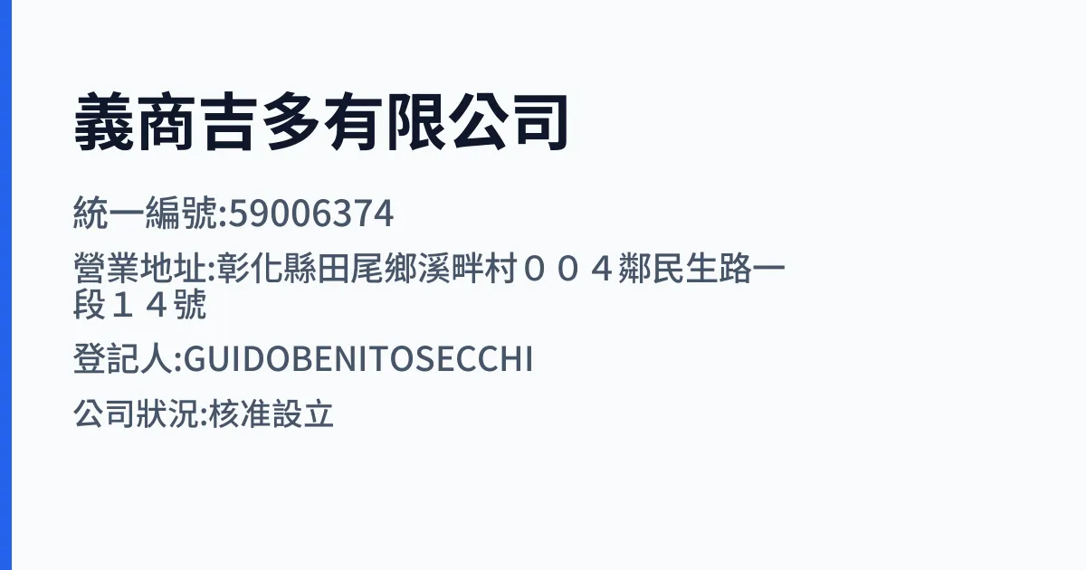 義商吉多有限公司 - 統編 59006374(彰化縣) 公司登記資料與營業項目詳細圖表