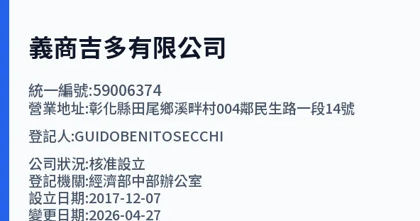義商吉多有限公司的照片-統編 59006374(彰化縣) 公司登記資料與營業項目詳細圖表