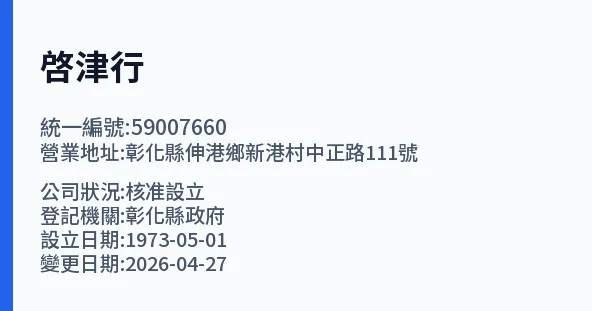 啓津行的照片-統編 59007660(彰化縣) 公司登記資料與營業項目詳細圖表