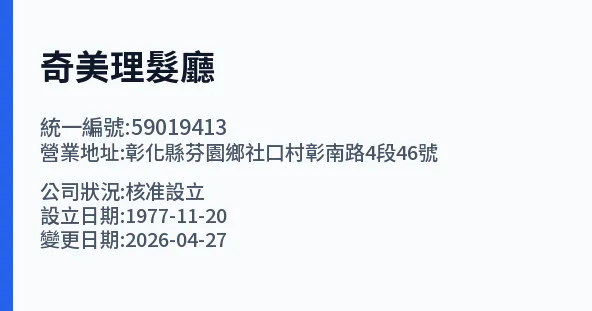 奇美理髮廳的照片-統編 59019413(彰化縣) 公司登記資料與營業項目詳細圖表