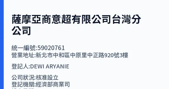薩摩亞商意超有限公司台灣分公司的照片-統編 59020761(新北市) 公司登記資料與營業項目詳細圖表
