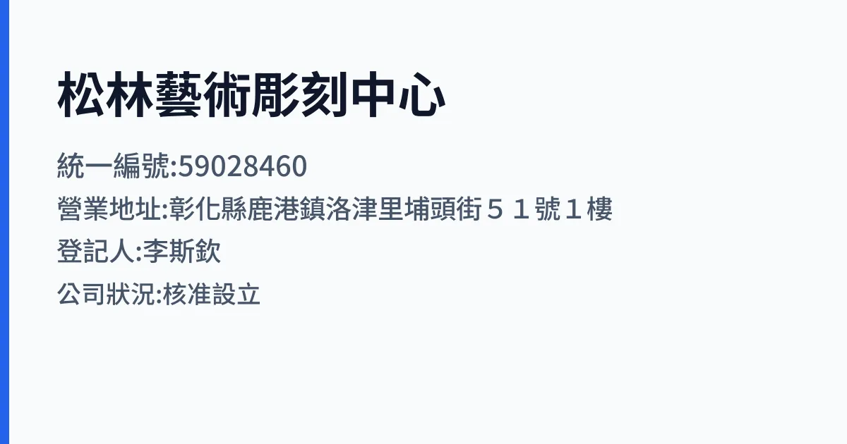 松林藝術彫刻中心 - 統編 59028460(彰化縣) 公司登記資料與營業項目詳細圖表