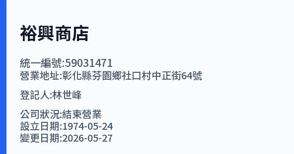 裕興商店的照片-統編 59031471(彰化縣) 公司登記資料與營業項目詳細圖表