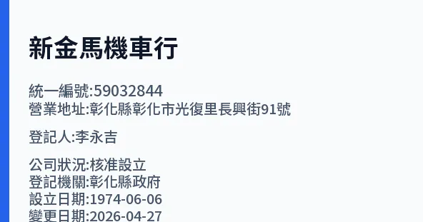 新金馬機車行的照片-統編 59032844(彰化縣) 公司登記資料與營業項目詳細圖表