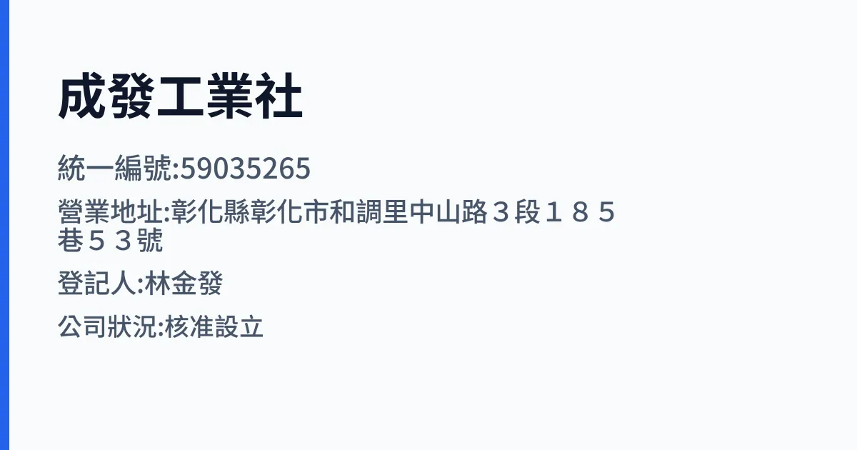 成發工業社 - 統編 59035265(彰化縣) 公司登記資料與營業項目詳細圖表