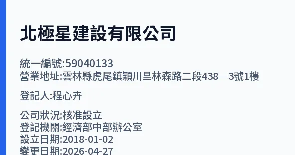 北極星建設有限公司的照片-統編 59040133(雲林縣) 公司登記資料與營業項目詳細圖表