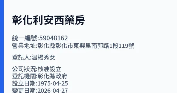 彰化利安西藥房的照片-統編 59048162(彰化縣) 公司登記資料與營業項目詳細圖表