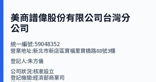 美商譜偉股份有限公司台灣分公司的照片-統編 59048352(新北市) 公司登記資料與營業項目詳細圖表