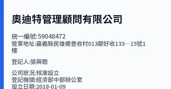 奧迪特管理顧問有限公司的照片-統編 59048472(嘉義縣) 公司登記資料與營業項目詳細圖表