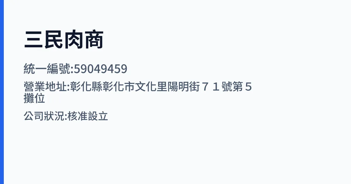 三民肉商 - 統編 59049459(彰化縣) 公司登記資料與營業項目詳細圖表