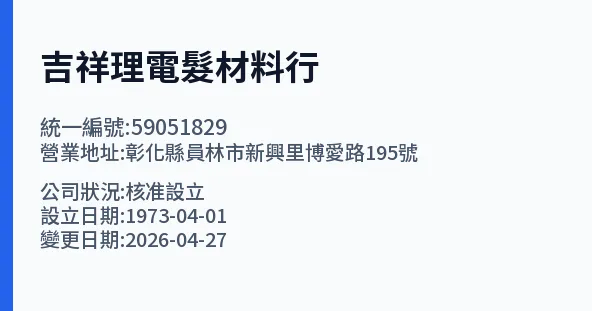 吉祥理電髮材料行的照片-統編 59051829(彰化縣) 公司登記資料與營業項目詳細圖表