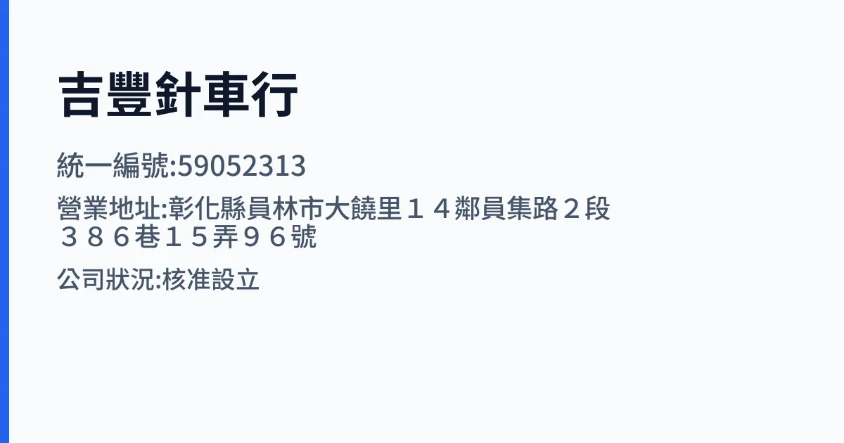 吉豐針車行 - 統編 59052313(彰化縣) 公司登記資料與營業項目詳細圖表