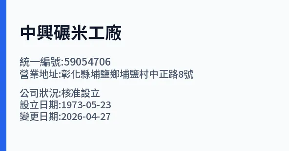 中興碾米工廠的照片-統編 59054706(彰化縣) 公司登記資料與營業項目詳細圖表