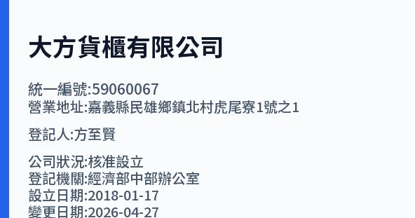 大方貨櫃有限公司的照片-統編 59060067(嘉義縣) 公司登記資料與營業項目詳細圖表