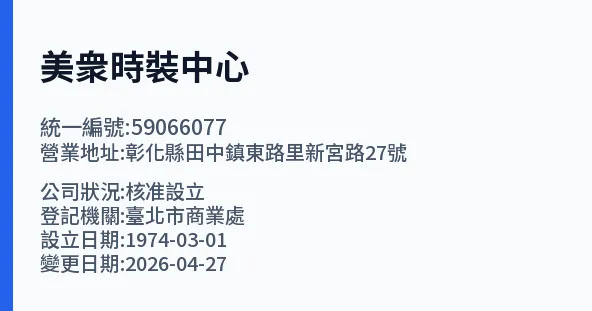 美衆時裝中心的照片-統編 59066077(彰化縣) 公司登記資料與營業項目詳細圖表