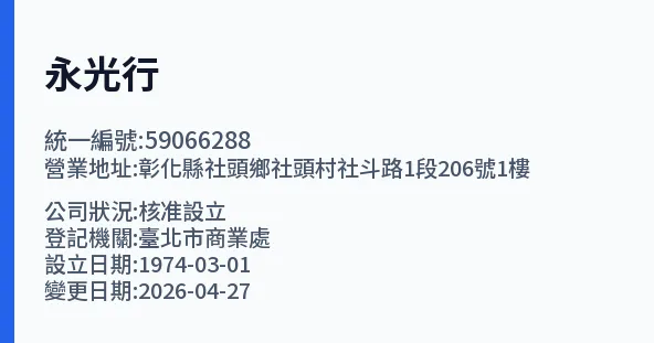 永光行的照片-統編 59066288(彰化縣) 公司登記資料與營業項目詳細圖表