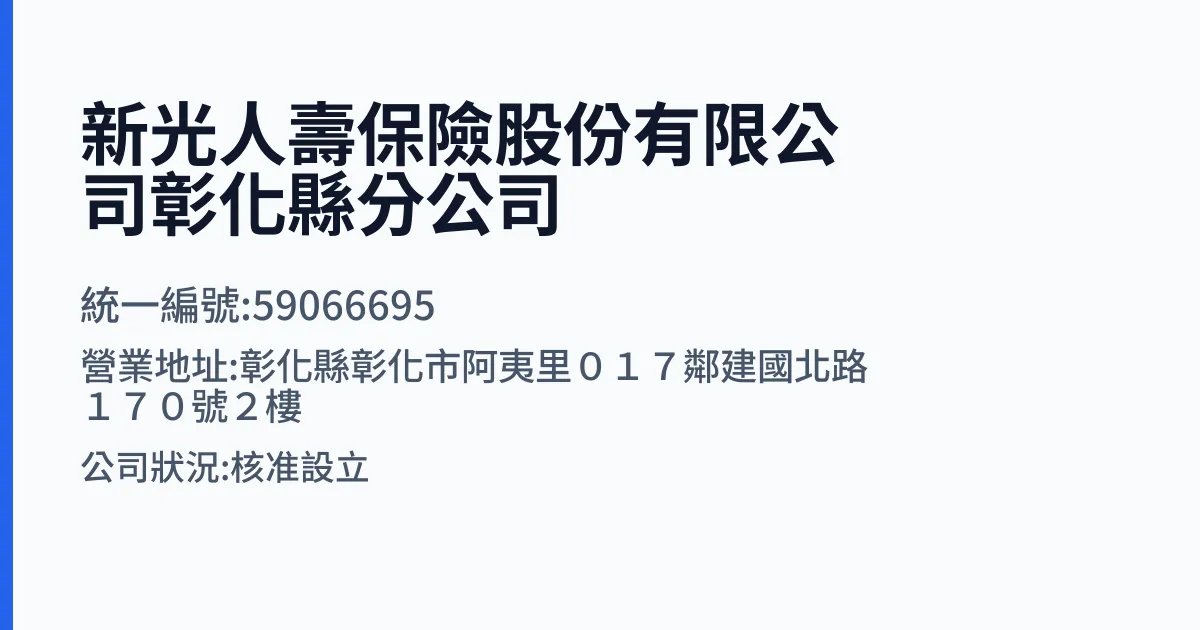 新光人壽保險股份有限公司彰化縣分公司 - 統編 59066695(彰化縣) 公司登記資料與營業項目詳細圖表