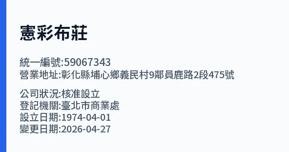 憲彩布莊的照片-統編 59067343(彰化縣) 公司登記資料與營業項目詳細圖表