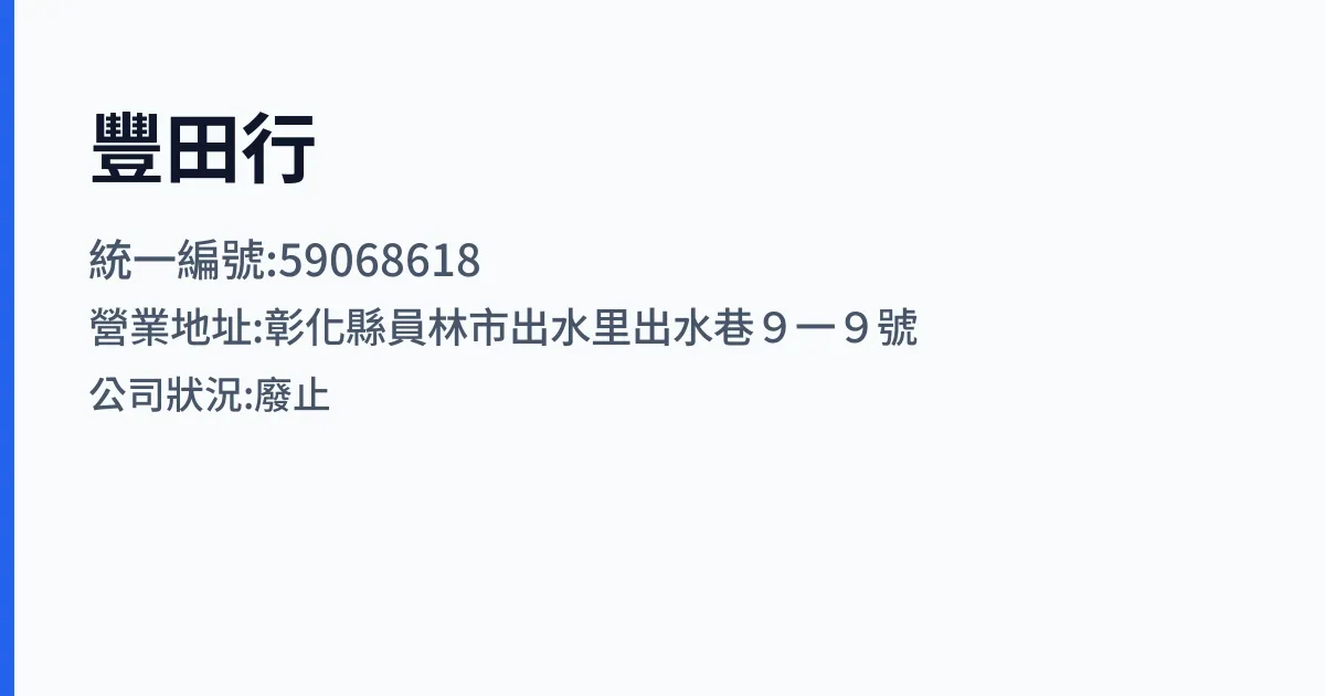 豐田行 - 統編 59068618(彰化縣) 公司登記資料與營業項目詳細圖表