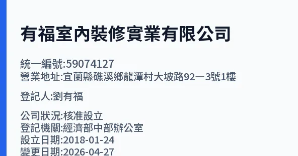 有福室內裝修實業有限公司的照片-統編 59074127(宜蘭縣) 公司登記資料與營業項目詳細圖表
