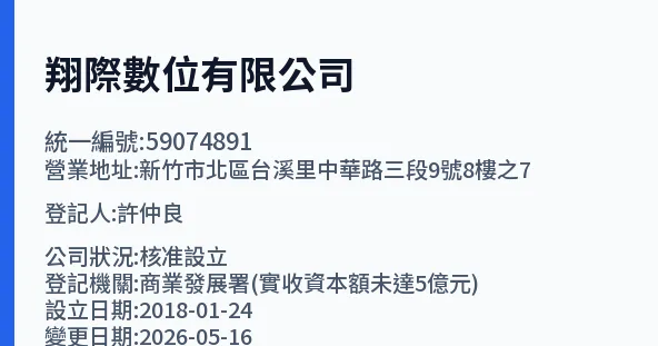 翔際數位有限公司的照片-統編 59074891(新竹市) 公司登記資料與營業項目詳細圖表