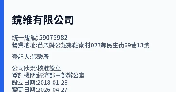 鏡維有限公司的照片-統編 59075982(苗栗縣) 公司登記資料與營業項目詳細圖表