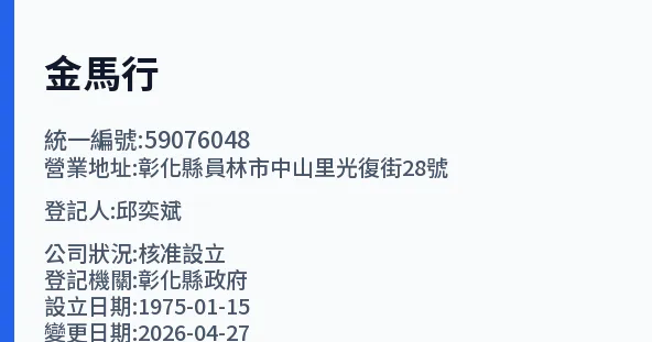 金馬行的照片-統編 59076048(彰化縣) 公司登記資料與營業項目詳細圖表