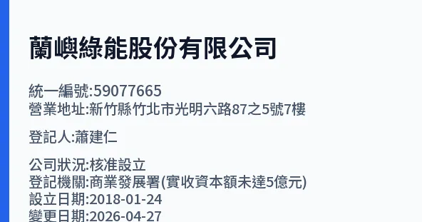 蘭嶼綠能股份有限公司的照片-統編 59077665(新竹縣) 公司登記資料與營業項目詳細圖表