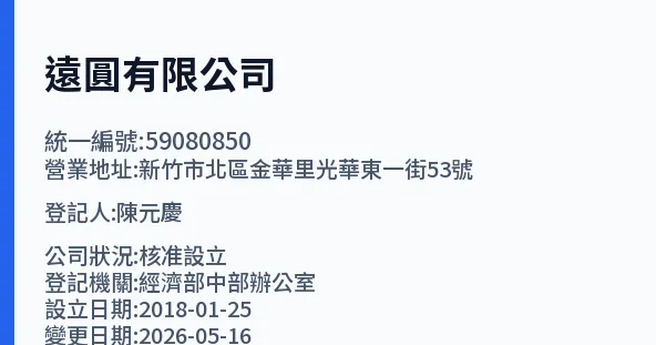 遠圓有限公司的照片-統編 59080850(新竹市) 公司登記資料與營業項目詳細圖表