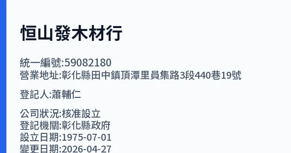 恒山發木材行的照片-統編 59082180(彰化縣) 公司登記資料與營業項目詳細圖表