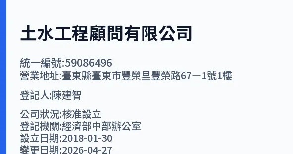 土水工程顧問有限公司的照片-統編 59086496(臺東縣) 公司登記資料與營業項目詳細圖表
