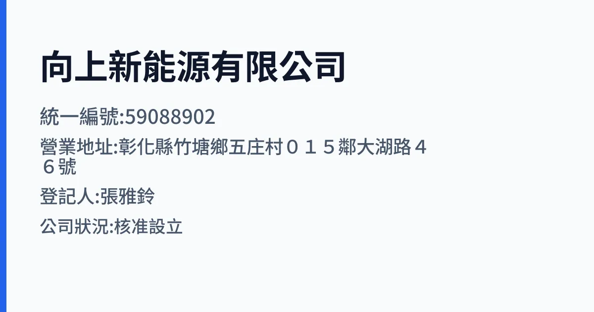 向上新能源有限公司 - 統編 59088902(彰化縣) 公司登記資料與營業項目詳細圖表