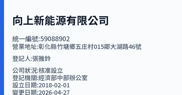 向上新能源有限公司的照片-統編 59088902(彰化縣) 公司登記資料與營業項目詳細圖表