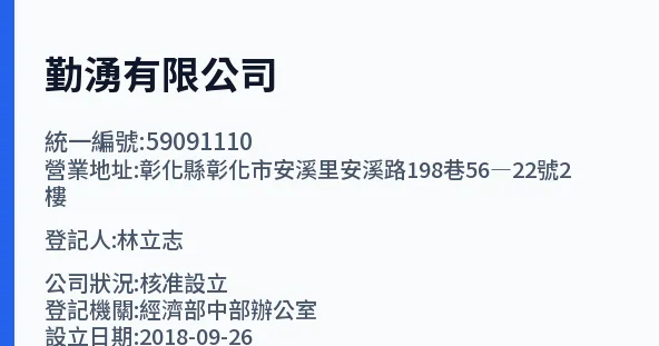 勤湧有限公司的照片-統編 59091110(彰化縣) 公司登記資料與營業項目詳細圖表