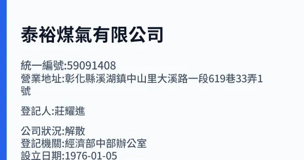 泰裕煤氣有限公司的照片-統編 59091408(彰化縣) 公司登記資料與營業項目詳細圖表