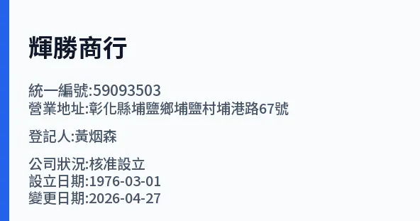 輝勝商行的照片-統編 59093503(彰化縣) 公司登記資料與營業項目詳細圖表