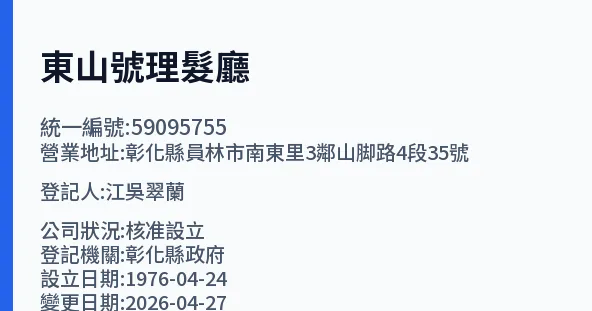 東山號理髮廳的照片-統編 59095755(彰化縣) 公司登記資料與營業項目詳細圖表