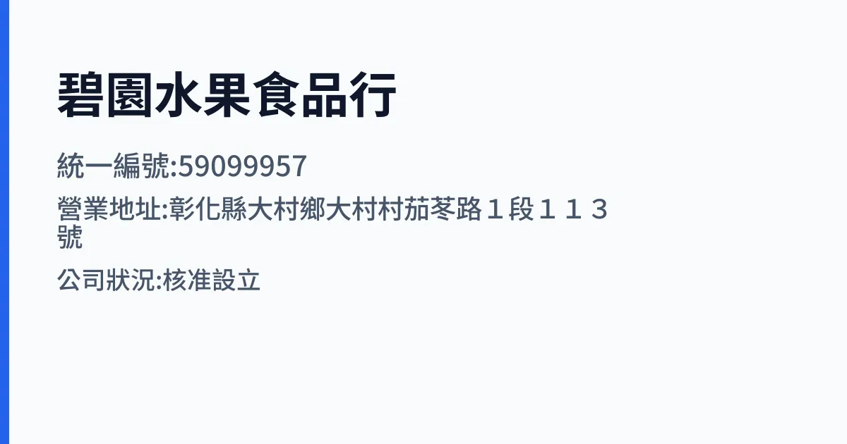 碧園水果食品行 - 統編 59099957(彰化縣) 公司登記資料與營業項目詳細圖表