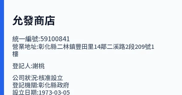允發商店的照片-統編 59100841(彰化縣) 公司登記資料與營業項目詳細圖表