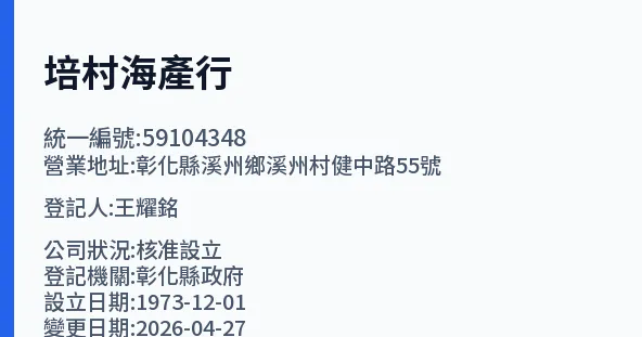 培村海產行的照片-統編 59104348(彰化縣) 公司登記資料與營業項目詳細圖表