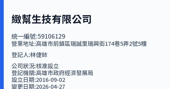 緻幫生技有限公司的照片-統編 59106129(高雄市) 公司登記資料與營業項目詳細圖表