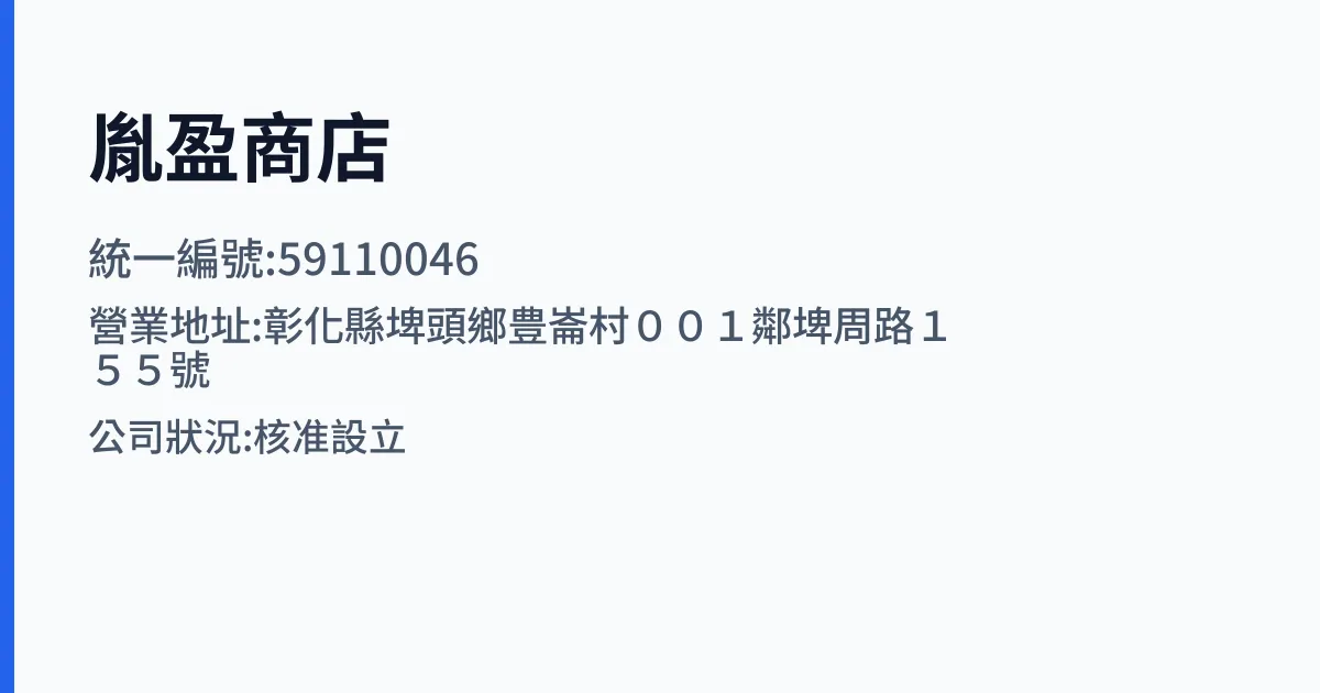 胤盈商店 - 統編 59110046(彰化縣) 公司登記資料與營業項目詳細圖表